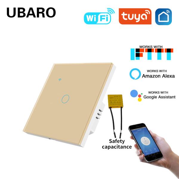 1 Gang Need Capacitor Tuya WIFI Smart Lichtschalter mit gehärteter Glasscheibe und sprachaktivierter Fernbedienung