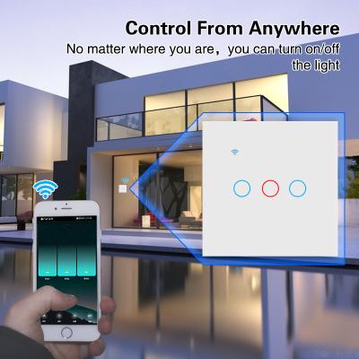 China Wall Concealed Tuya Smart Home Wi Fi Switch with Grey Tempered Glass Panel 4 Gang Support Google Assistant Alexa Voice for sale