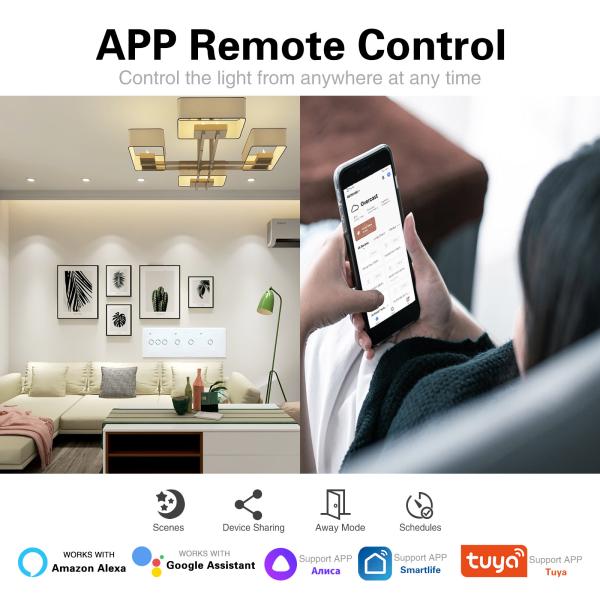 Quality 228*86mm Tempered Glass Panel Tuya WIFI Smart Light Switch White Black Grey 6 for sale