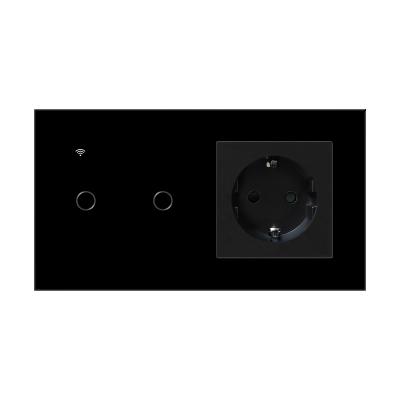 China Smart Switch And Socket Featuring Sleek Black Glass Panel Multiple Control Modes and Durable Phosphor Bronze Contacts for sale