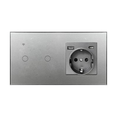 China Voice Control Smart Switch and Socket with Glass Panel and Round Mounting Box for Smart Home Integration for sale