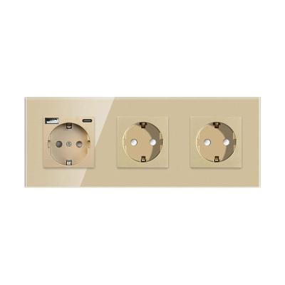 China Wall Switch and 1usb type-c Socket with Round Mounting Box 3500W Rated Power and Tempered Glass Panel for sale