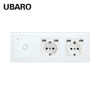 China UBARO White Zigbee Smart Wall Switch Socket 1 Gang Touch Switch + 2 EU Schuko Outlets with Dual USB Ports for sale