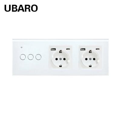 China UBARO White Zigbee Smart Wall Switch Socket with Tempered Glass Housing and Remote Control for Smart Home Integration for sale
