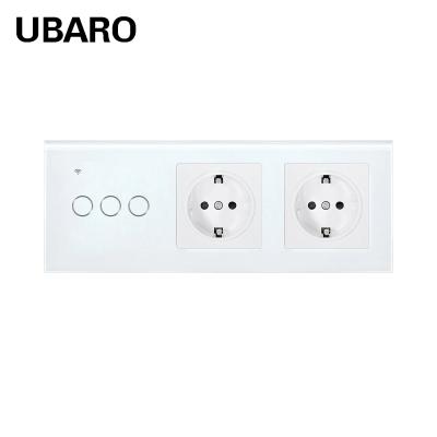 China UBARO White Zigbee Smart Wall Switch Socket 3 Gang Touch Switch + 2 EU Schuko Outlets for sale