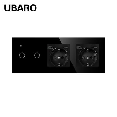 China UBARO Tuya Zigbee 2 Gang Smart Light Switch + 2 EU Standard Outlets with USB-C Fast Charging for sale