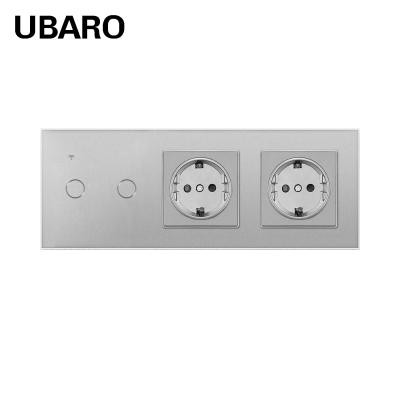 China UBARO Zigbee Smart Panel: 2 Gang Touch Switch + 2 EU Schuko Sockets, Silver Tempered Glass, Tuya Smart Home for sale