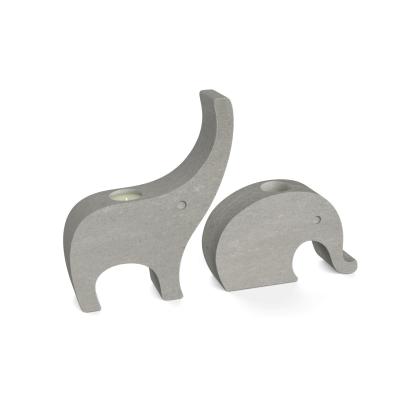 China Elephant Shaped Tealight Concrete Candle Holder Cool 2 Pcs Handmake Light Grey for sale