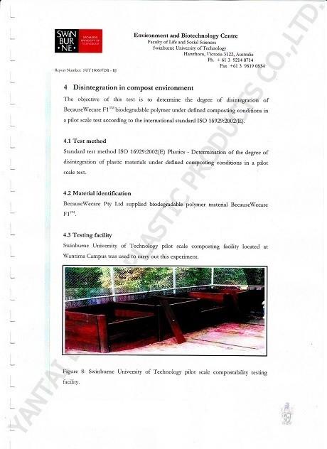 TEST REPORT FOR EN13432 PLA MATERIALS - YANTAI BAGEASE COMPOSTABLE BAGS & PRODUCTS CO.,LTD.