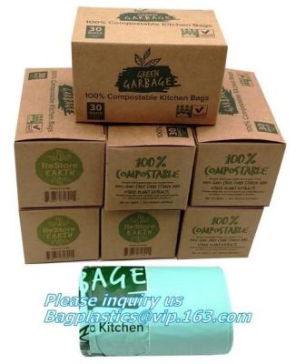 China Cornstarch Garbage Biodegradable Kitchen Bin Liner Compostable Flat Trash Bag On Roll, Biobag Compostable Kitchen Caddy for sale