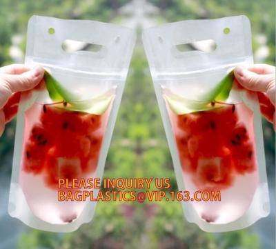 China Beverage Pouch with Plastic Straw Hand-held Clear Zipper Stand Up Juice Drink Bag,Logo Print beverage packaging sack bag for sale
