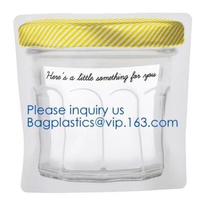 China Biodegradable Customized Shaped Food Container Plastic Bag Clear Mason Bottle Modeling Zippers Storage Snacks Plastic ba for sale