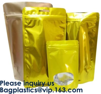 China 3 Side Seal Metallized Foil Inside Stand Up Zipper Plastic Bags/ Glossy Gold Printing Flat Foil Pouch Bagease Bagplastic for sale
