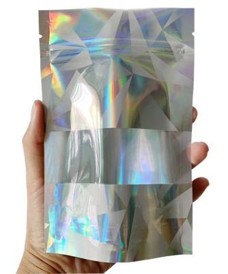 China Bagease pack Recloseable Transparent Front Holographic Stand Up Pouch / Plastic Cosmetic Bag / Nail Polish Packaging for sale