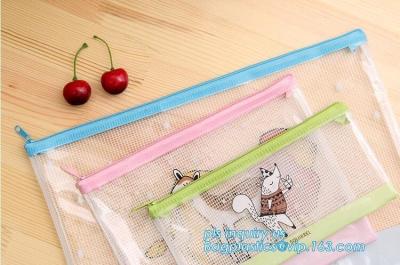 China Nylon Mesh Multicolor Stripes Document Bag For A4 Paper and Pen, Big capacity A2size clear zipper file folder pvc docume for sale