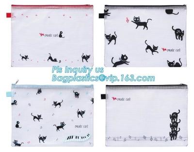China pen folder bag for holding small stationery, plastic mesh zipper document bag, Student A4/A5/A6 Notebook Document File P for sale