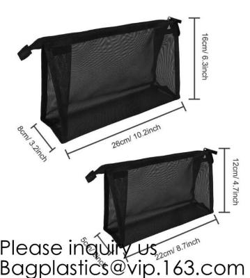 China Mesh Cosmetic Bag Mesh Makeup Bags Black Mesh Zipper Pouch for Offices Travel Accessories，Organizer bag Zipper Folder Ba for sale