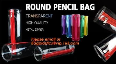 China Custom cotton printed plastic waterproof pencil bag PVC pencil case with zipper, round mesh bags, for sale