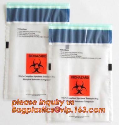 China biohazard specimen k bag with pocket, recycled custom printed ldpe 3 layers specimen bag k bag, pac, pacrite for sale