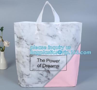 China bolsos que hacen compras plásticos biodegradables con propio logotipo, embalaje cortado con tintas ropa plástica brillante de la mercancía de la manija de la baja densidad en venta