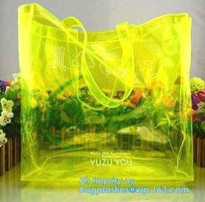 China soft loop handle red color 6p free clear PVC bag, handle PVC vinyl packaging bag for gifts, vinyl PVC handles bags with for sale
