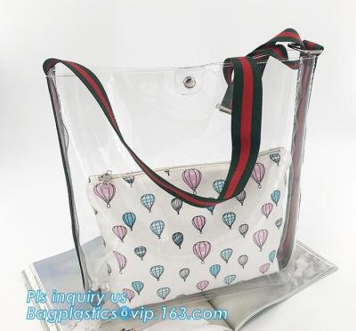 China PVC Tote Shoulder Bag Gym Travel Beach shopping bags, Made in China transparent PVC shoulder bag clutch bag, packaging for sale