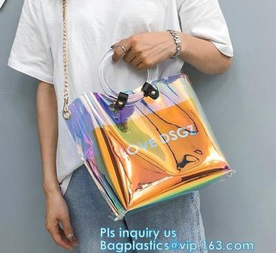 China Promotional fashion soft pvc tote beach bag pvc handbag, handbag min min handbag for kids, Zipper Pocket Clear Beach Han for sale