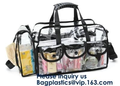 China PVC cosmético Carry Bag With del bolso del maquillaje claro profesional 7 bolsillos y correas de quita y pon adicionales del imán en venta