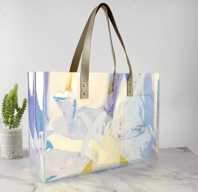 China Female Holographic Transparent Handbags Beach bag Laser Clear PVC Tote Shopping Bag tote shopping bags for ladies for sale