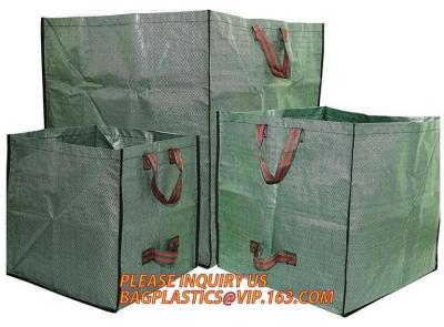 China Square Bottom Green Leaf Collector Biodegradable Garden Bags PP WOVEN Fabric garden waste sacks with handles for sale