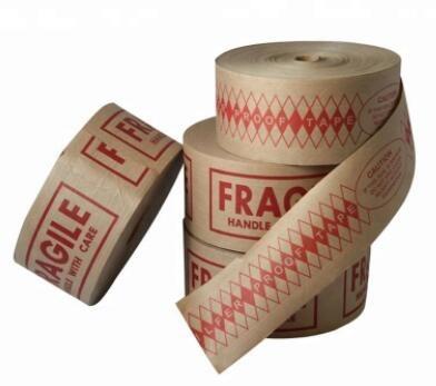 China Reinforced Water Activated Custom Printed Kraft Paper Gummed Tape,Conventional Brown/White Kraft Paper Filament Sticker for sale