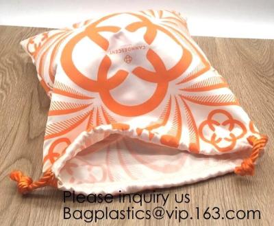 Bolso de lazo blanco del satén con el logotipo de plata, bolso de lazo blanco impreso aduana del satén para el pelo, bolsa para Loungwear pac