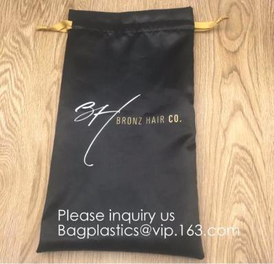 Bolso de lazo negro del satén con la impresión y la cinta, diverso color Matt Satin Dust Bag grueso, pequeño satén de plata Dracma del oro