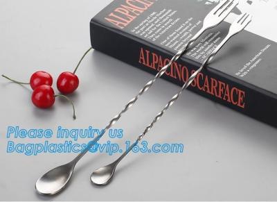Cuchara de acero inoxidable y bifurcación con los cubiertos de la manija de la historieta fijados para el vajilla de los niños, cubiertos de acero inoxidables de la manija de cerámica
