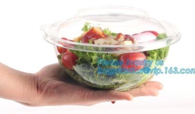 cuenco de ensalada grande disponible redondo claro de fruta del plástico del ANIMAL DOMÉSTICO 1250ml con la taza de empaquetado de la tapa, arco plástico de la ensalada del ANIMAL DOMÉSTICO disponible