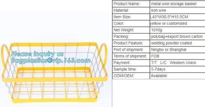 China Almacenamiento casero usado alrededor del metal formado Mesh Wire Kitchen Basket, pila vegetal rectangular de la fruta del alambre del oro del metal de la cocina en venta