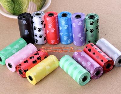 China bolsos abonablees de la basura del perro de la maicena amistosa de la tierra de la maicena de la manija del top del lazo 300bags/roll, selección encima de bolsos, PAC de la basura del perro en venta