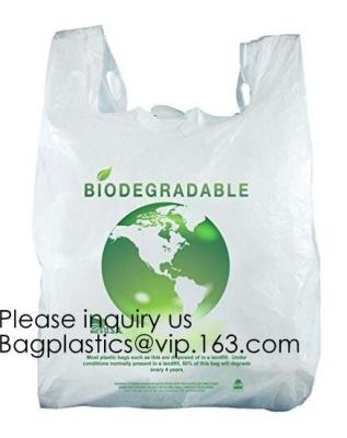 China La basura plástica abonable del animal doméstico empaqueta con la manija de la camiseta, bolso de compras abonable verde del T-saco, PLA+PBAT, BAGEASE, BAGPAC en venta