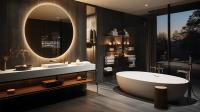 China Circle Smart LED Bathroom Mirror with 70mm Thickness and 50,000-Hour LED Lifespan - Built-in Android TV Screen for sale