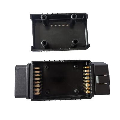 China OBD2 Enclosure Bend Pin Gold Plated Male Bend Pin Nickel Plated Female OBD2 Connector Black Color Housing for sale
