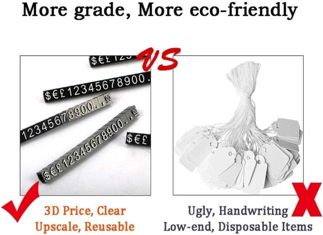 Close-up of price cube with jewelry