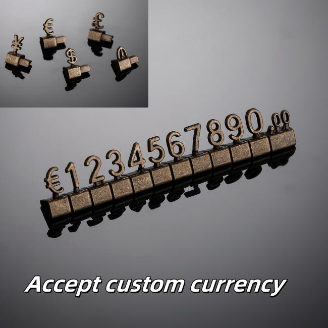 Close-up view of adjustable price cube display for jewelry stores