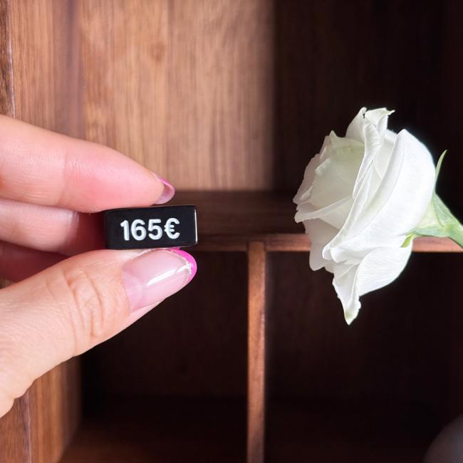 Mahjong-style jewelry price cube display - side view