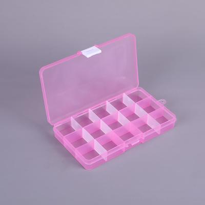 China Pink Plastic Jewelry Organizer Box with 15 Grid Removable Dividers for sale