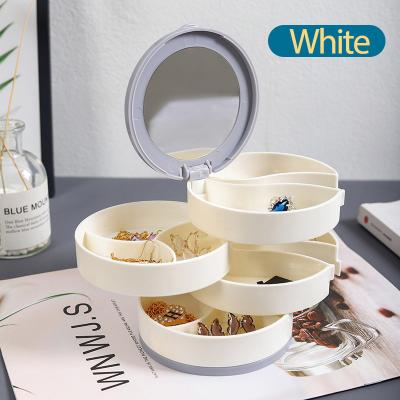 China White Rotating Jewelry Organizer Box 10x10x10cm For Compact Storage for sale