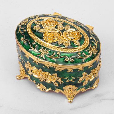 China Enamel Oval Metal Jewelry Storage Organizer Box 8.9x5.9cm With Zinc Alloy Material for sale