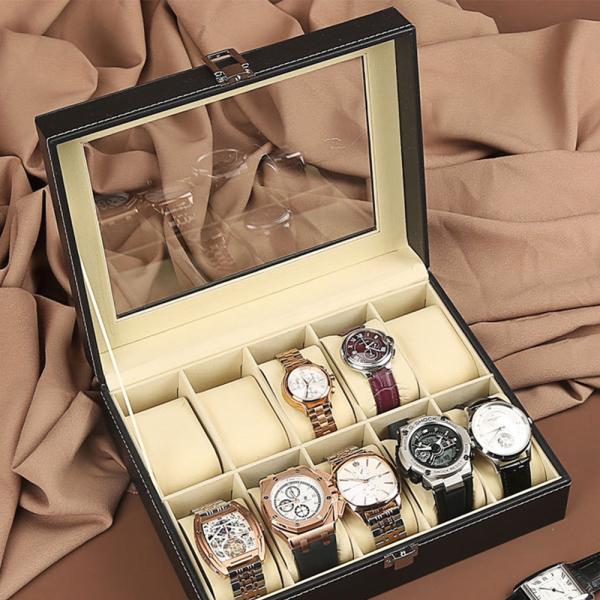 Quality Black 10 Slot Watch Storage Box Luxury PU Organizer Display Case 0.8kg for sale