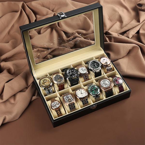 Quality 12 Slot Luxury Display Case Black for Storing Showcasing Watch Collection for sale