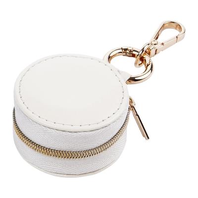 China White PU Leather Travel Jewelry Organizer Box Round Mini for Rings Earrings for sale