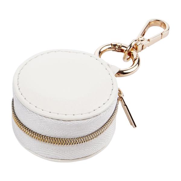 Quality White PU Leather Travel Jewelry Organizer Box Round Mini for Rings Earrings for sale